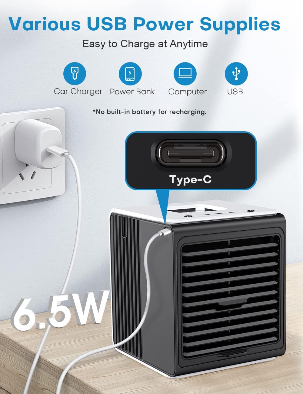 CENSTECH 3-IN-1 Mini Air Conditioner with Remote, Top Splash-Proof Design, 3 Speeds Small Portable Air Conditioner, Large Capacity Tank Personal Air Conditioner, Desk Air Conditioner for Office Room