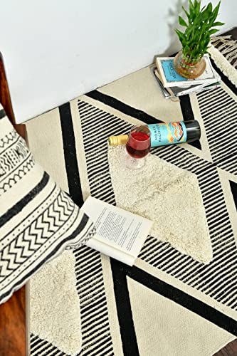 HOMEMONDE Boho Tufted Area Rug 2x4.3 ft Cotton Shaggy Geometric Runner Rugs with Tassels for Kitchen, Bedrooms and Living Room
