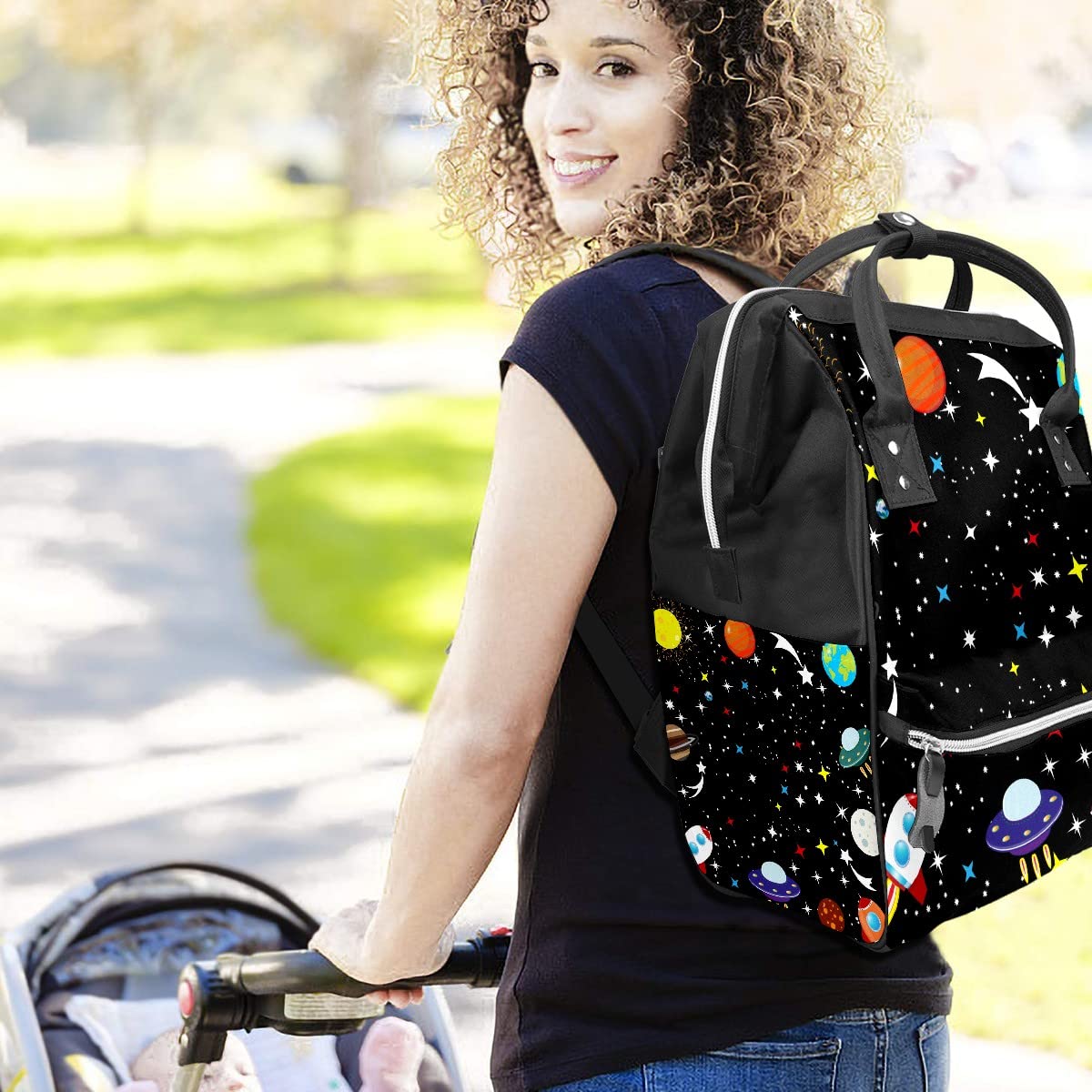 FCZ Backpack Diaper Bag Durable Shoulder Bag Mom Dad Diaper Backpack Lightweight Large Capacity Travel Daypack-Space Planet