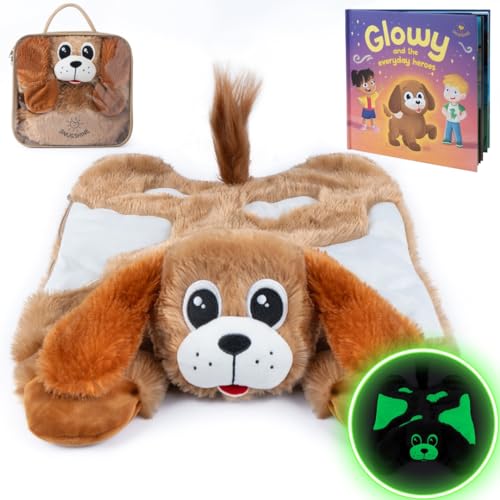 SNUGSHINE Glow in The Dark Weighted Lap Pad, Weighted Hugging Stuffed Animal, Sensory Products Calming, Weighted Lap Animal 4 Lbs, Weighted Lap Pad for Kids