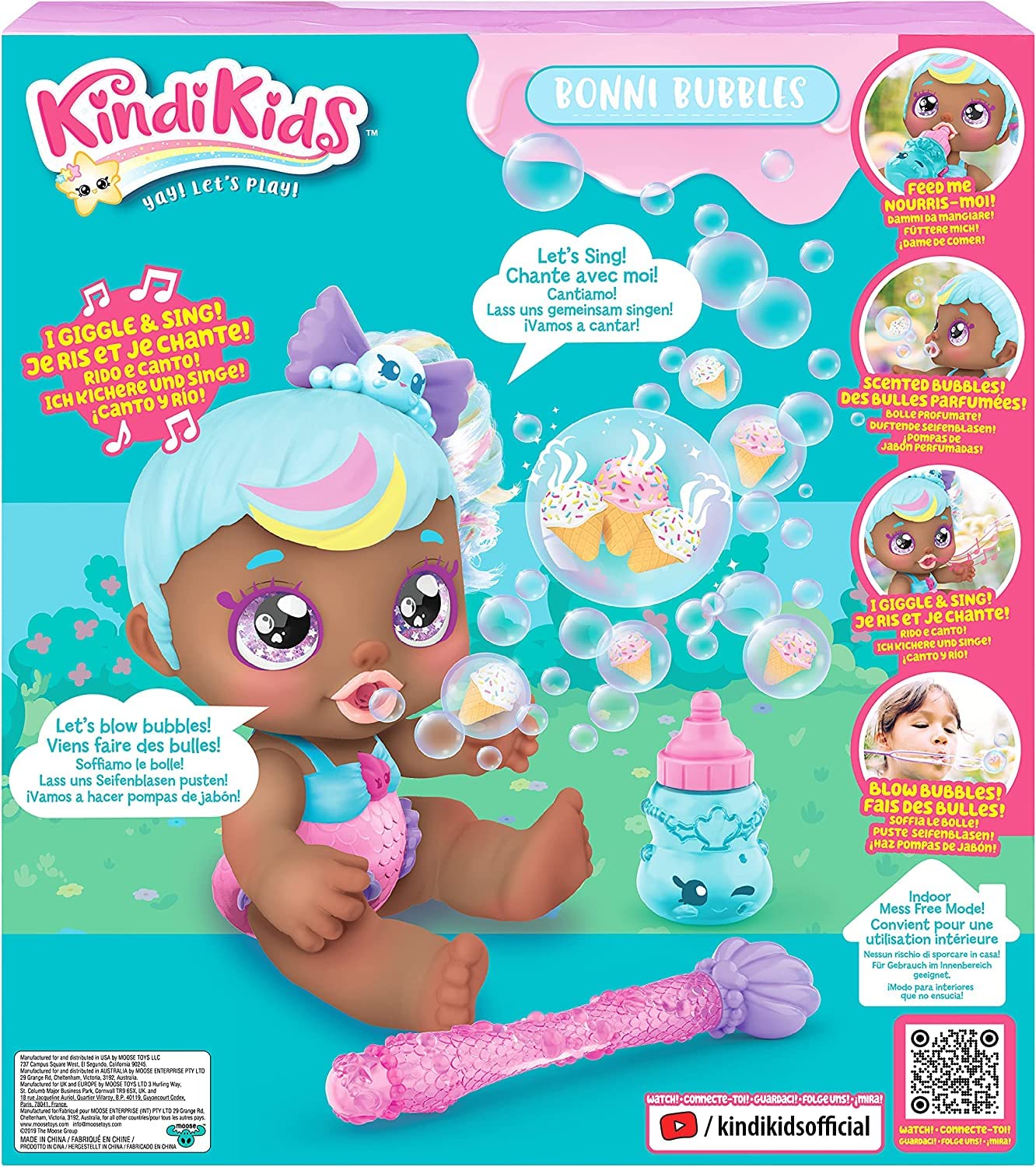 Kindi Kids Electronic 6.5" Doll and 2 Accessories - Bonni Bubbles Bubble 'N' Sing