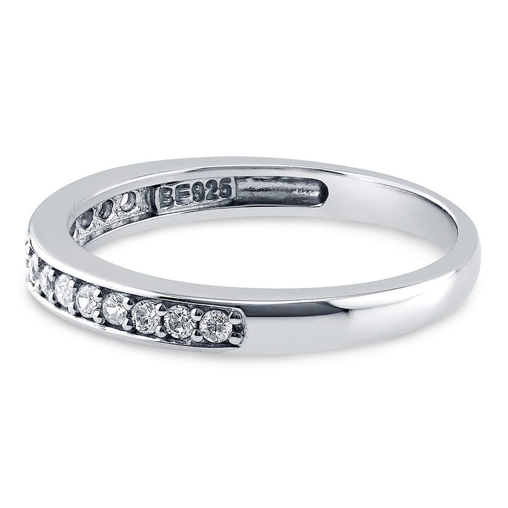 BERRICLE Sterling Silver Wedding Rings Pave Set Cubic Zirconia CZ Half Eternity Ring for Women, Rhodium Plated Size 4