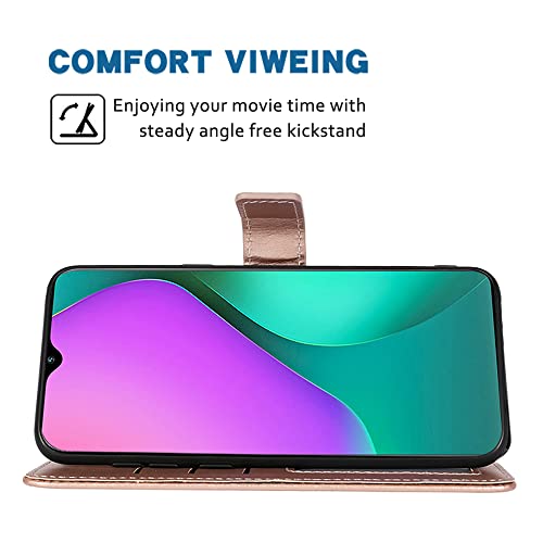 FDCWTSH Compatible with Infinix Smart 5 Wallet Case Wrist Strap Lanyard and Leather Flip Card Holder Stand Cell Accessories Mobile Folio Phone Cover for Infinix Smart 5 2020 Women Men Rose Gold