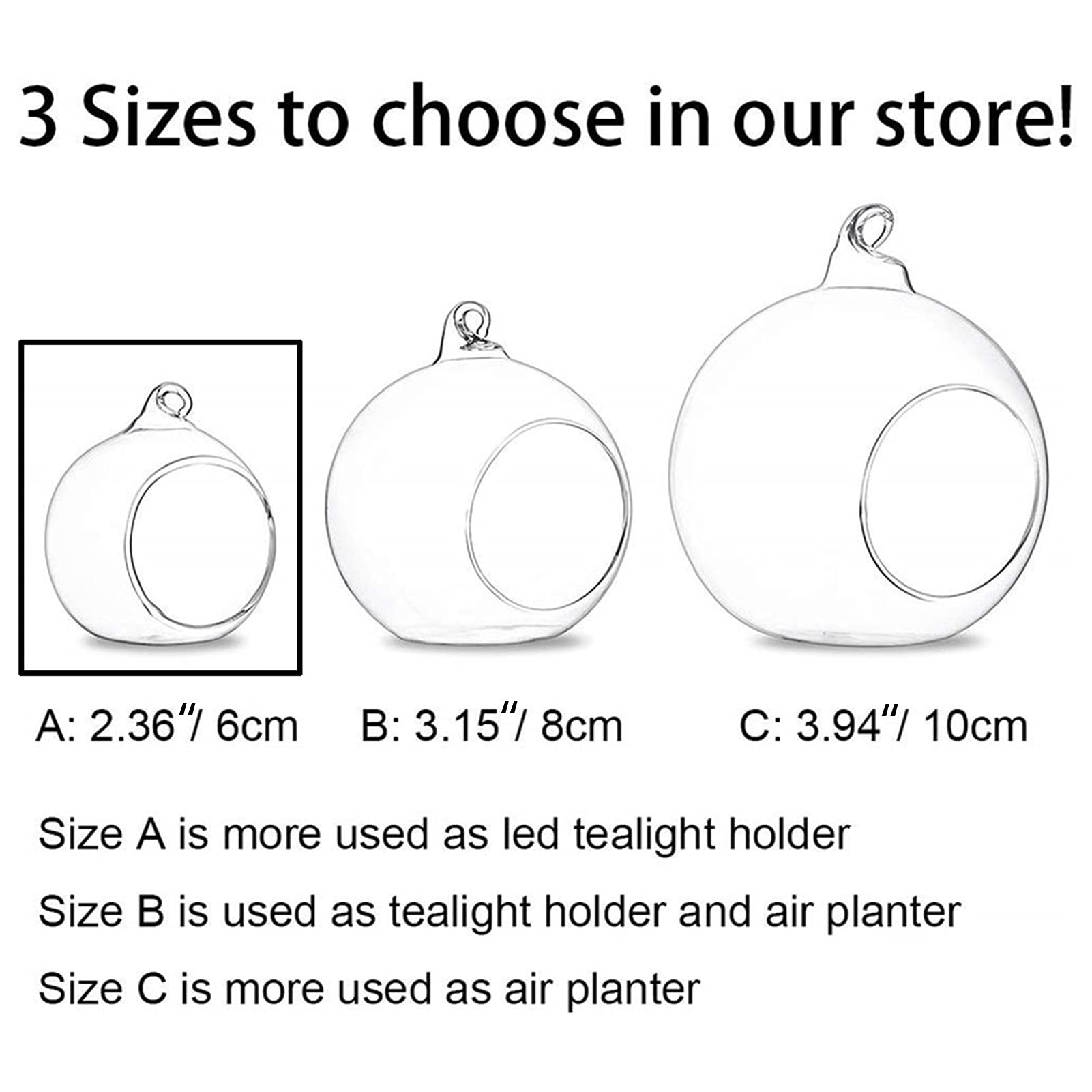 Nuptio 24 Pcs Hanging Glass Tealight Holder Globe 2.36" Diameter, Tea Light Candle Holders Wedding Christmas Halloween Home DIY Gifts, Garden Hanging Ornaments Outdoor Candle Holders