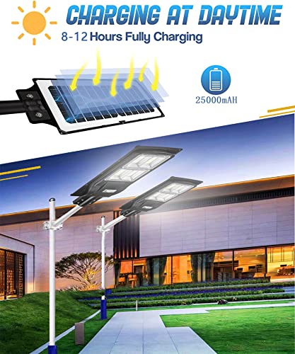 FDSAG 200Watt Solar Street Lights, 6500K 35000LM LED Outdoor Street Light Dusk to Dawn, LED Wide Angle Lamp IP67 Waterproof with Motion Sensor and Remote Control, for Parking Lot, Yard, etc