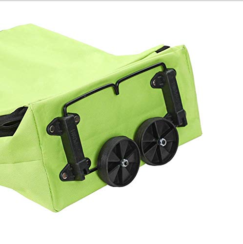 Foldable Shopping Cart Folding Shopping Bag Portable Hand-held Collapsible Sundries Bag Wheeled Folding Shopping Cart Collapsible Food bag With Wheels, Green