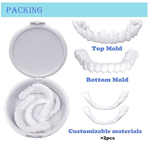 icehao Upper & Lower Teeth Veneers - Simulation Braces Snap On Smile Tooth Cover Perfect Whitening One Size Fits Most Comfortable Denture to Make White Beautiful Neatr (2pcs) 2 Count (Pack of 1)