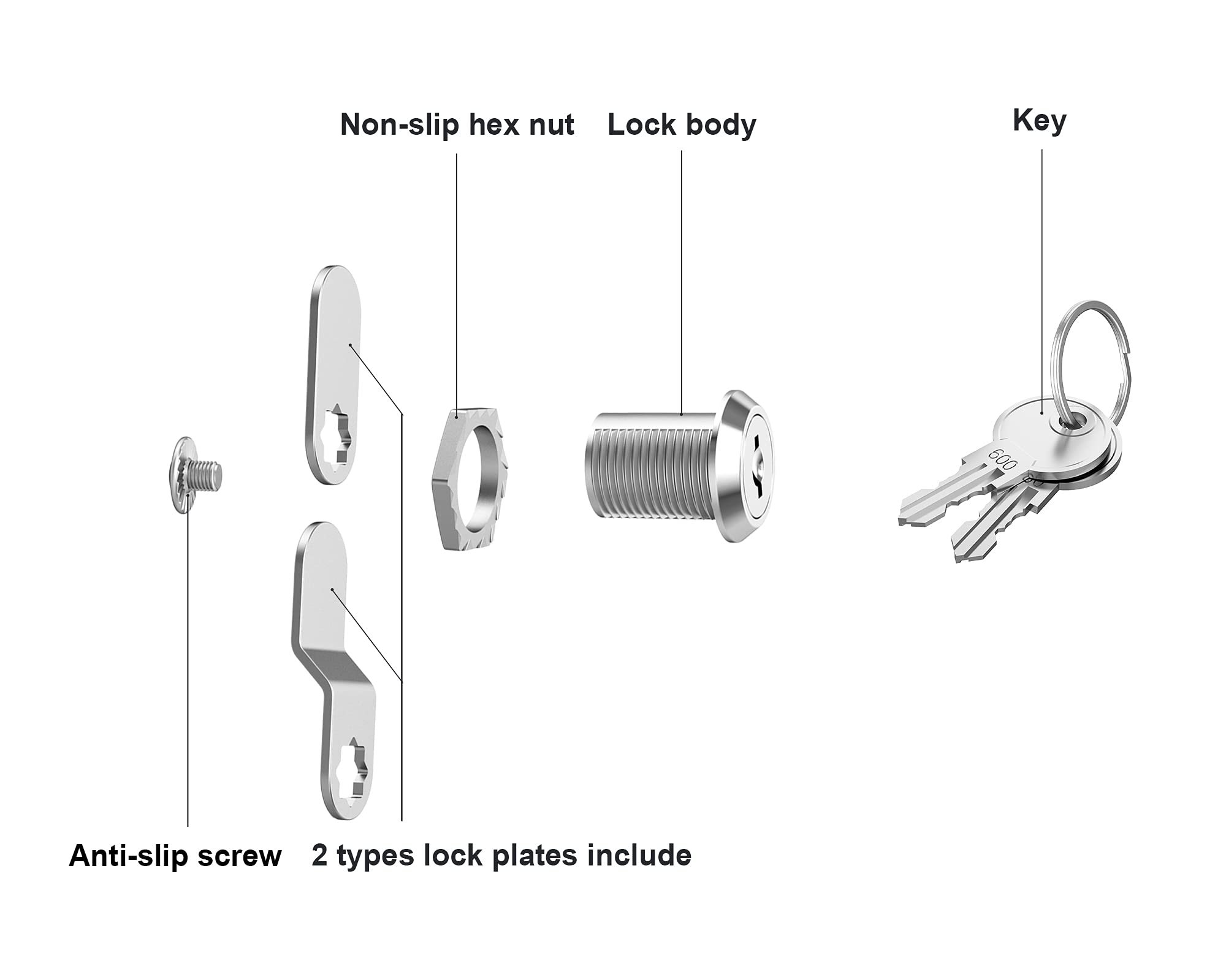 BOZXYE 1 Pack Cabinet Locks with Keys, 5/8" Cabinet Lock Tubular Cam Lock Keyed Alike, Rv Locks for Storage Door Secure Files Drawers Toolbox, Zinc Alloy