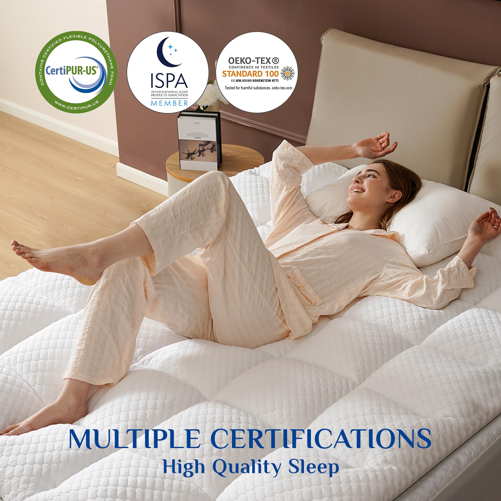 Dual Layer 3 Inch Memory Foam Mattress Topper Queen Size, 2 Inch Cooling Gel Memory Foam Plus 1 Inch Down Alternative PillowTop Mattress Pad Cover with 8-21 Inch Deep Pocket