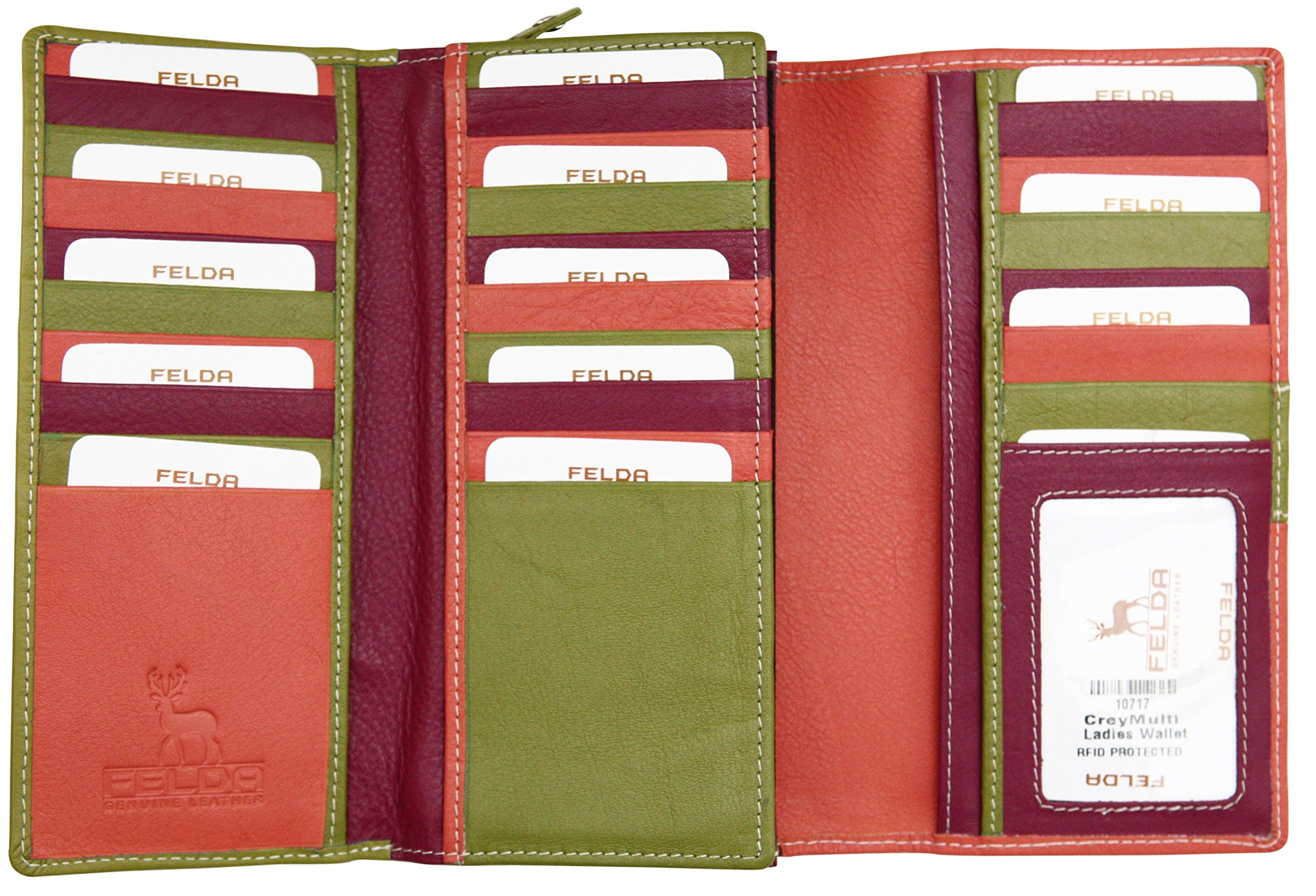 Felda Genuine Leather Ladies Purse Wallet - Large With 25 Card Slots