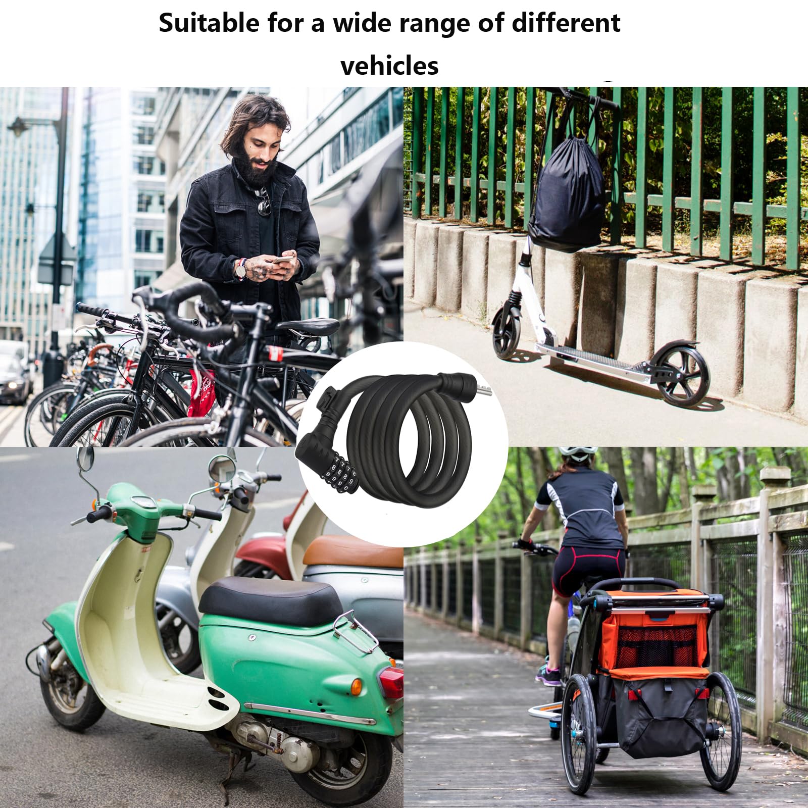 Bike Lock, E Scooter Lock 4-Digit Bike Combination Lock Compatible with Xiaomi M365/Pro2/Max/Ninebot/F Essential Scooter/Bicycle/Motor Lock Anti-Theft Ideal Lock 4ft Long with 12 Steel Bicycle Lock