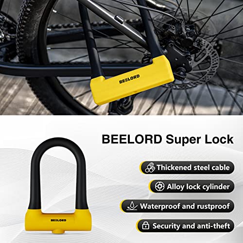 BEELORD Bike U-Lock, Heavy Duty Anti-Theft Bicycle U Lock, 18mm Shackle with Keys, Security Lock for Bicycles, E-Bikes, Scooters