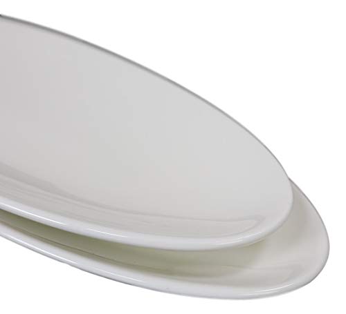 Ebros Kitchen Dining Modern Contemporary Sleek Design Natural White Porcelain Oval Plates Serving Platters Restaurant Supply Dishwasher And Microwave Safe Serveware (2, 16"Long)