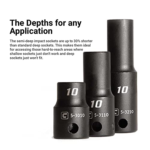 Capri Tools 3/8 in. Drive Shallow, Semi-Deep and Deep Impact Socket Set, Metric, 8 to 22 mm, 45-Piece