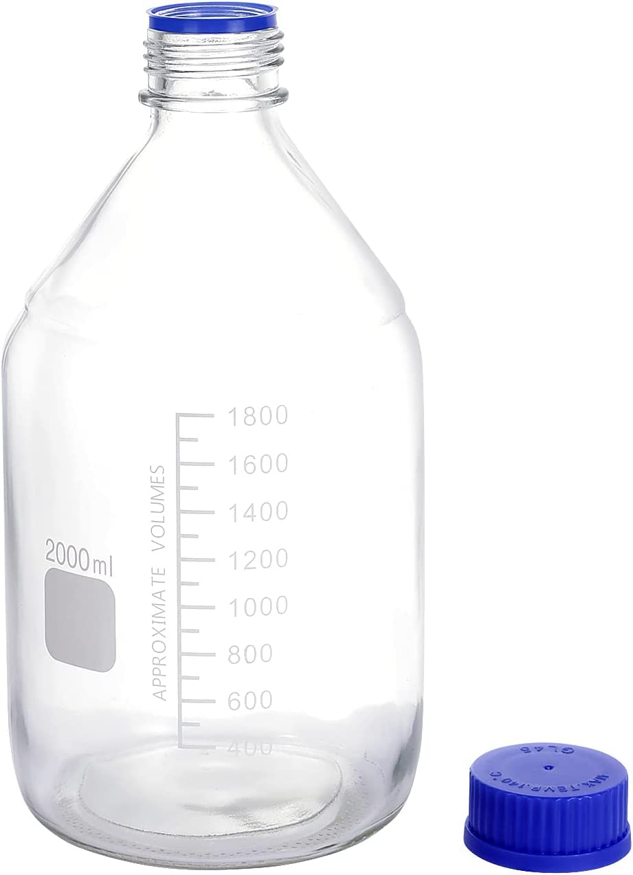 Basstein Lab Media Storage Round Bottles Graduated Glass Container GL45 Screw Cap Leakproof Multi-Purpose for Scientific | pack of 4 (Blue,1000ml)