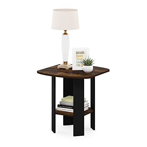 Furinno Simple Design End Side Night Stand/Bedside Table with Bin Drawer, Amber Pine/Black