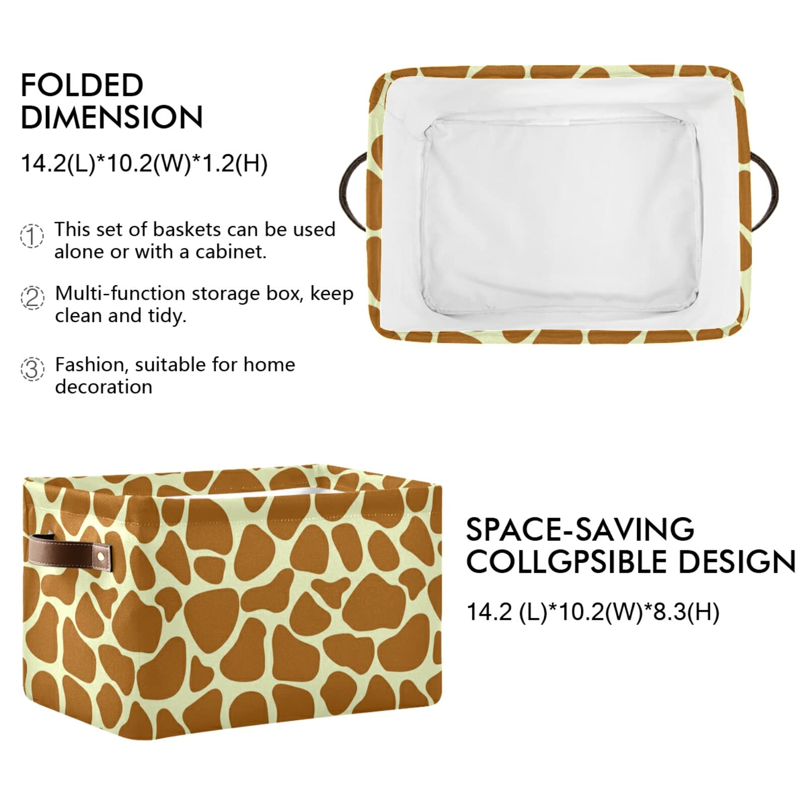 AUUXVA Giraffe Print Seamless Pattern Storage Bin Canvas Toys Storage Basket Bin Large Storage Cube Box Collapsible with Handles for Home Office Bedroom Closet Shelves,1 pc
