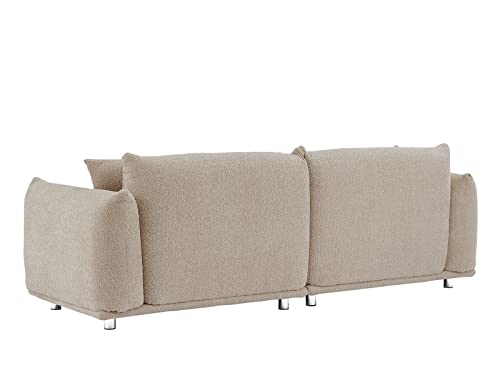 Hommoo Mid Century Modern Couch for Living Room Bedroom Soft Loveseat Sofa Boucle Sofa with Metal Legs Comfy Couch 87" W Small Couch for Small Space with Pillows Camel
