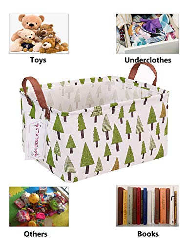 QUEENLALA Rectangular Laundry Hamper/Foldable Nursery Laundry Basket for Organizing/Storage Bin Baskets/Children Toy Office Bedroom/Toy Bin Closet Shelf Baskets(Rec-Green forest)