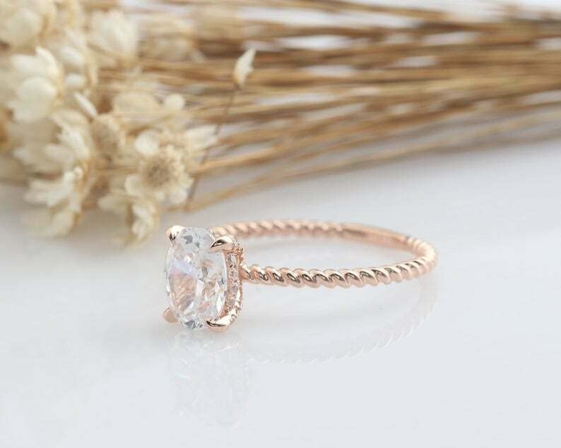 BeBold 1.5ct Oval Cut Simulated Diamond CZ Engagement Ring for Women Twist Rope Style Rose Gold Plated