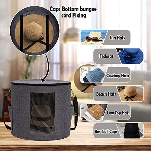 GOCOHHI Hat Box, Large Hat Storage Box, Hat Box with Lid Foldable Round Cowboy Hat Organizer Box for Women Men Carrying Storing Hats, Stuffed Animal Toy Clothes Sheet Hat Organizer 19" D x 17" H