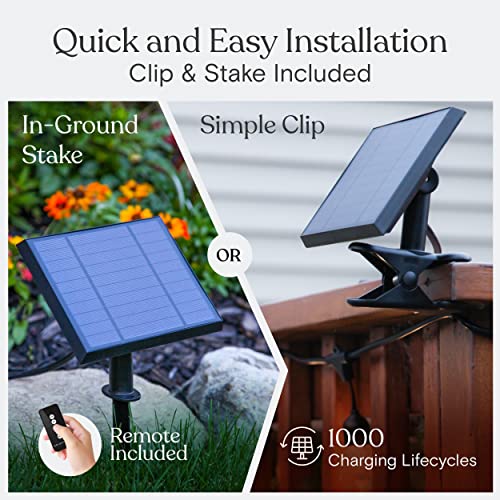 Brightech Ambience Pro β Solar Power Remote Control Outdoor String Lights with Edison Bulbs β 12 Shatterproof, Commercial Grade LED Waterproof Patio Christmas Lights β 1W, 3,000K, Non-Hanging, 27 ft