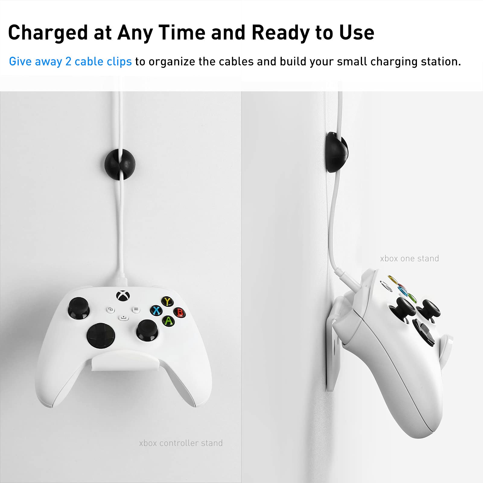 OAPRIRE Universal Controller Stand Holder 2 Pack for XBOX ONE PS4 PS5 SWITCH, Controller Wall Mount Gaming Accessories with Cable Clips&Anti-Slip Pads (White)