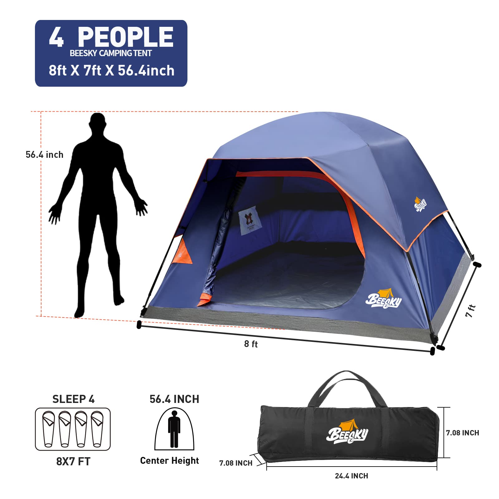 Beesky Camping Tent Waterproof 6 Person Double Layers Large Family Dome Tents with Mesh Window and Removable Rain-Fly