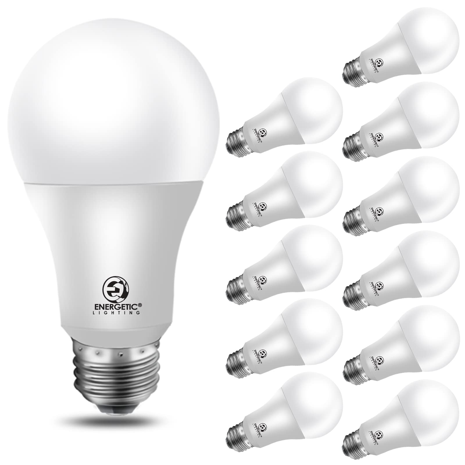 Energetic 12-Pack A19 LED Bulb 100W Daylight 5000K Dimmable Light Bulbs, 13.5W 1600lm CRI80+, 15000Hrs, UL Listed