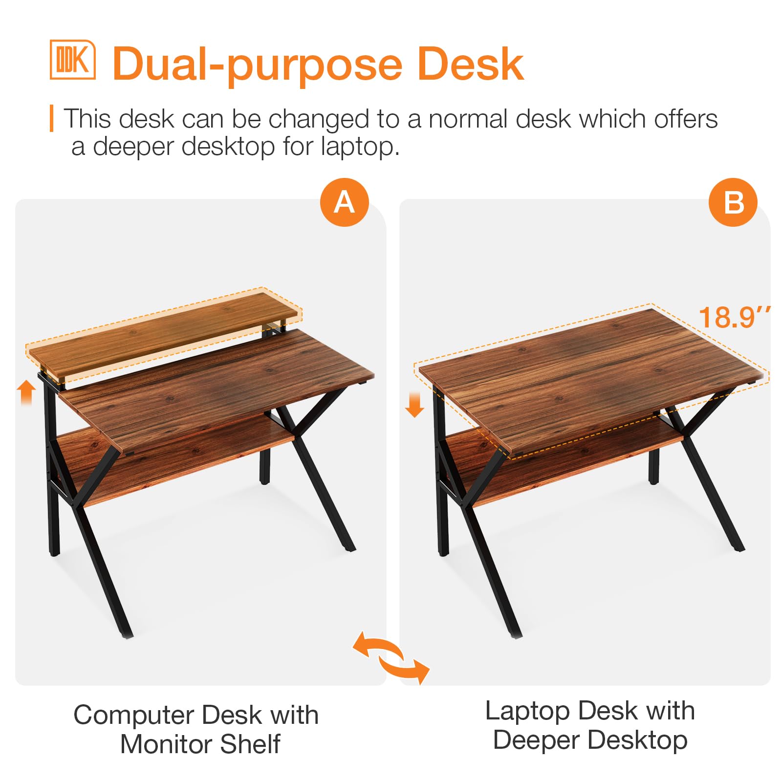 ODK Small Desk, 27.5 Inch Small Computer Desk for Small Spaces, Compact Desk with Storage, Tiny Desk Study Desk with Monitor Stand for Home Office, Espresso