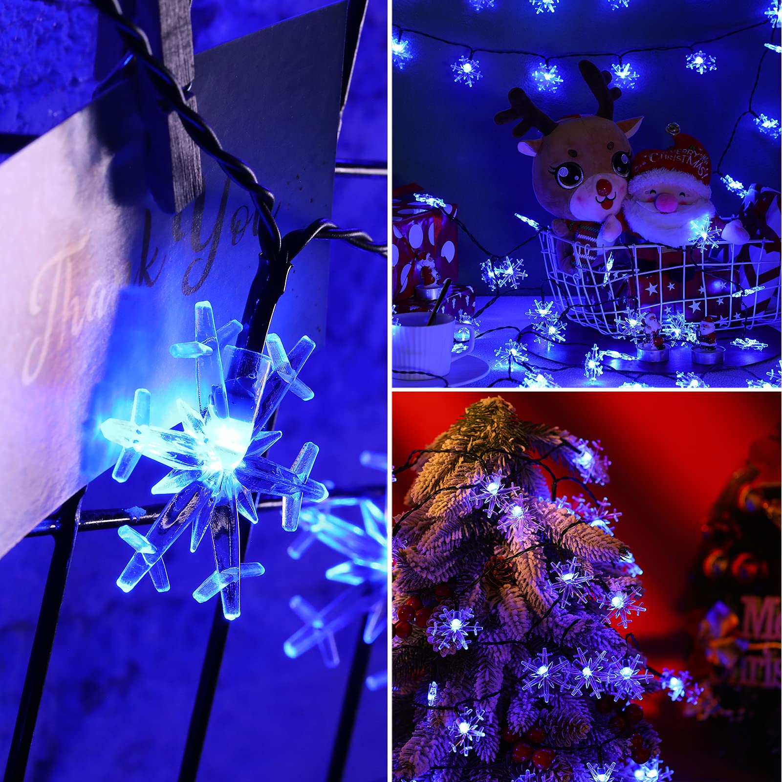Snowflake Solar String Lights, 50LED 23ft 8 Modes Waterproof Solar Powered String Fairy Lights for Patio Home Gardens Outdoor Holiday Christmas Tree Party Decorations (Blue)