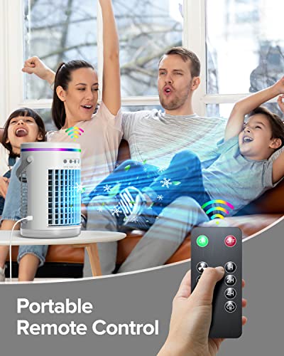 Portable Air Conditioners,ovolta 1400ml Evaporative Air Cooler 3 Speeds,USB Personal Air Conditioner with 7 LED Light,Portable AC Air Conditioner for Room Kitchen Office Desk Bedroom Camping (white)