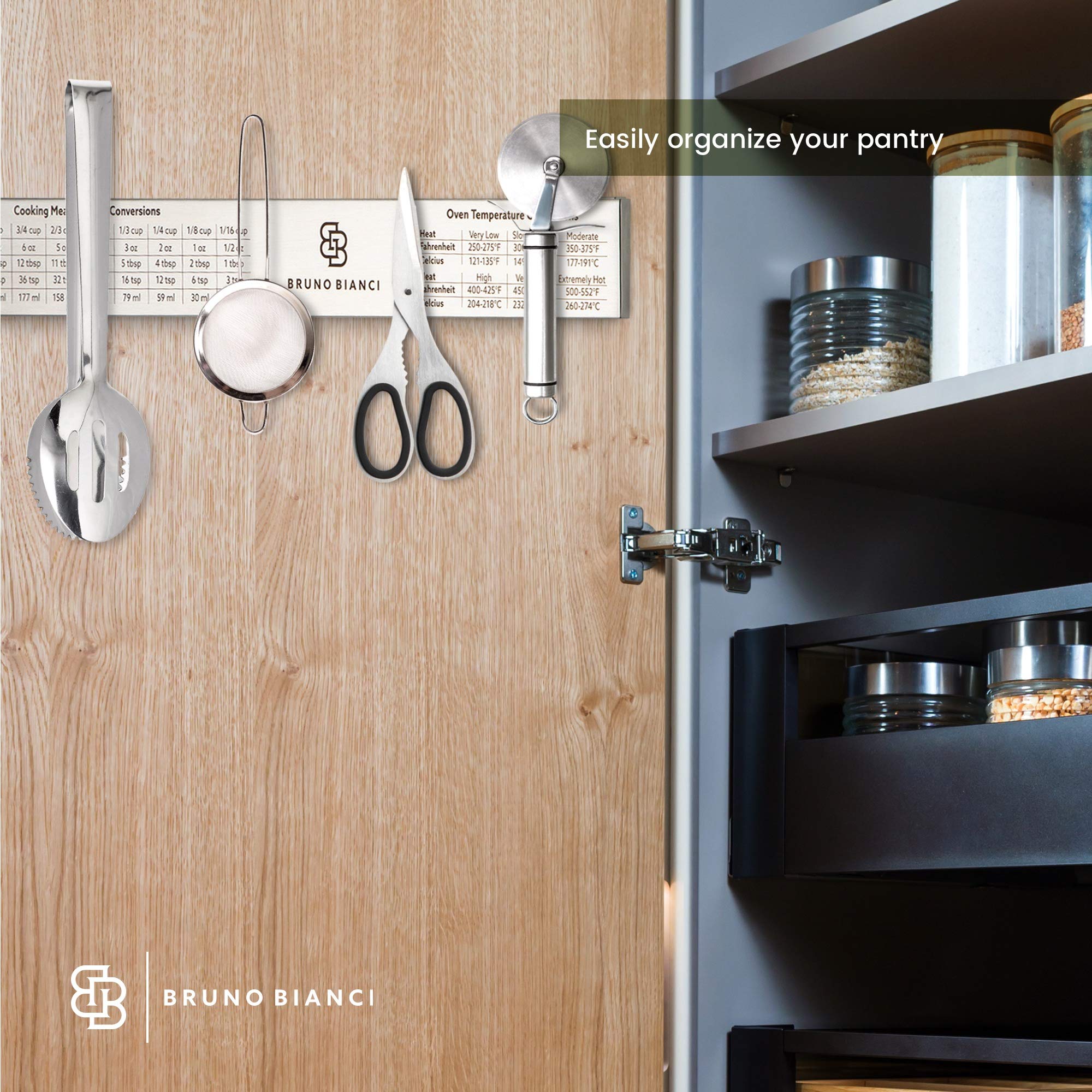 Bruno Bianci Magnetic Knife Strip with Cooking Conversion Charts -16 Inch Premium Wall-Mounted Knives Organizer, Space-Saving Kitchen Utensil Holder for Home Cooks and Master Chefs