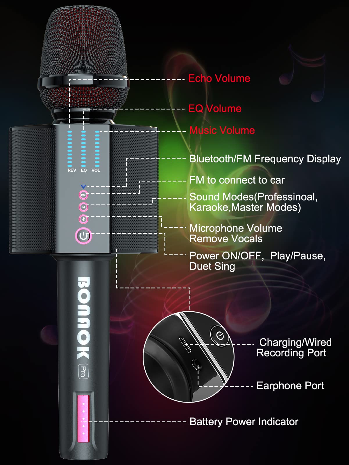 BONAOK Bluetooth Wireless Karaoke Microphone, Portable Karaoke Machine Mic & Speaker System for Smartphone Wireless Recording/Live Streaming/Indoor/Outdoor/Party/Car G50 PRO