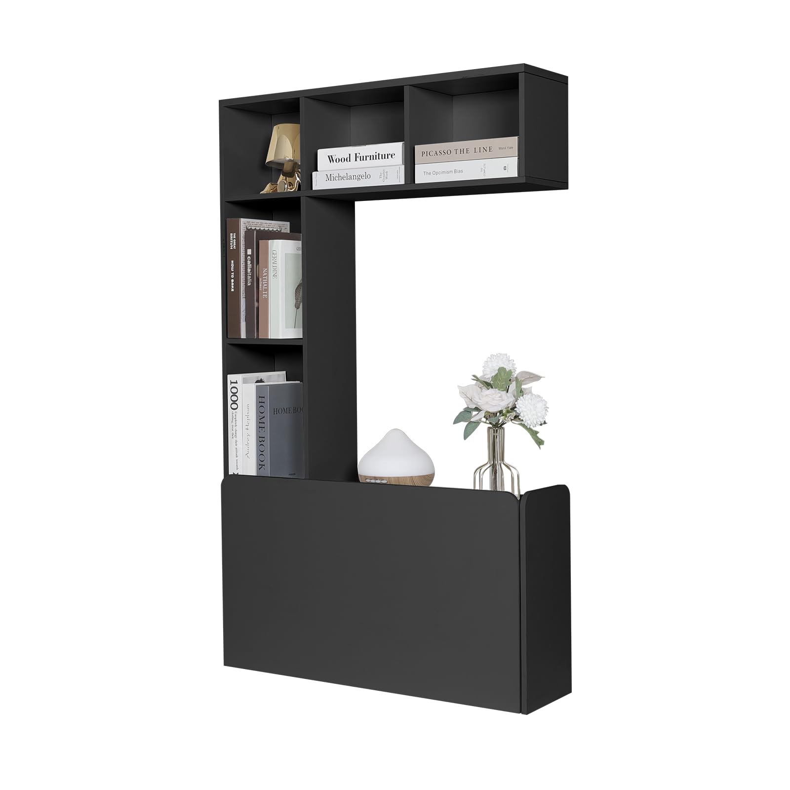 YUSING Floating Desk, Wall Mounted Table, Multifunctional Fold Down Wall Mounted Laptop Computer Workstation with Storage Shelves(Large)