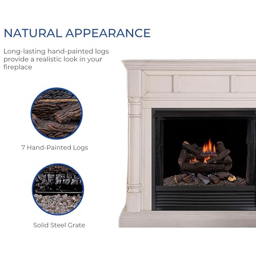 Duluth Forge DLS-18T-2 Dual Fuel Ventless Fireplace Logs Set with Thermostat, Use with Natural Gas or Liquid Propane, 30000 BTU, Heats up to 1000 Sq. Ft, Stacked Red Oak, 18 Inches