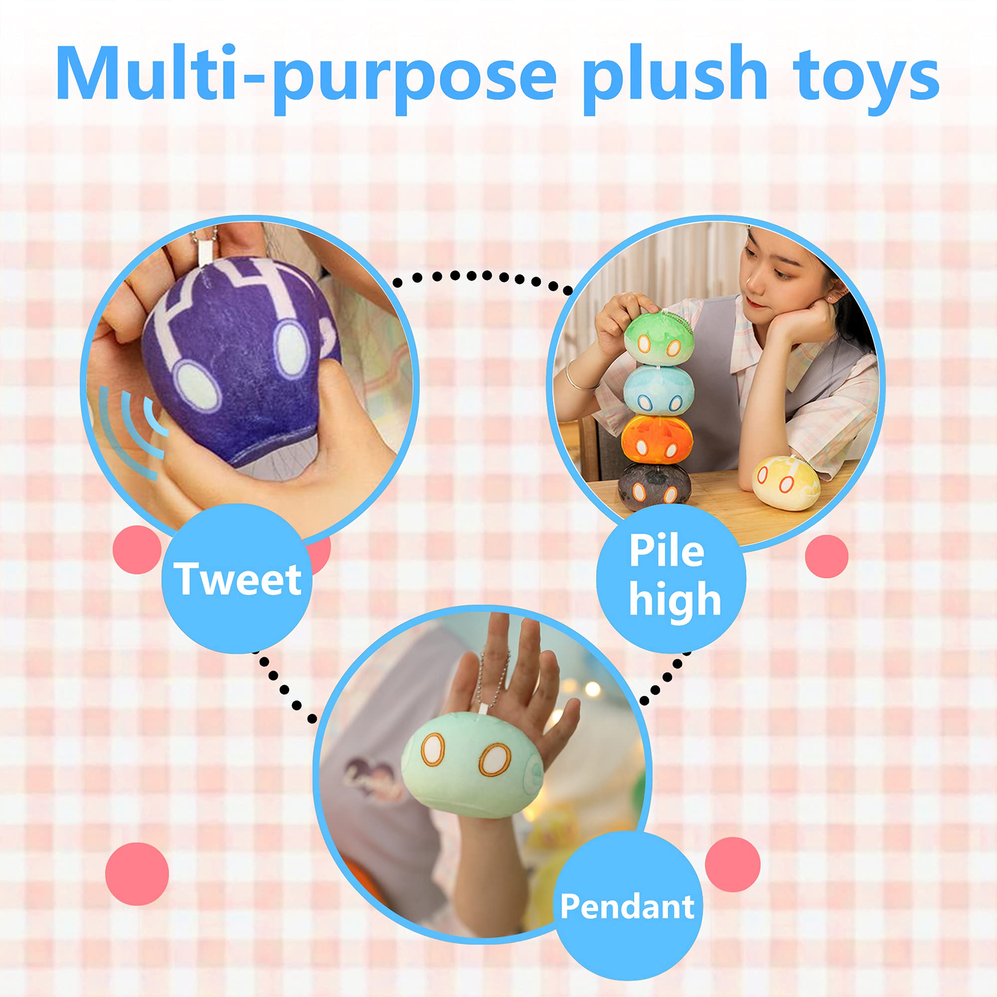 Zazzer Genshin Impact Plushies Set of 7 Cartoon Animal Slime Toys (3.9" Polyester, Machine Washable)