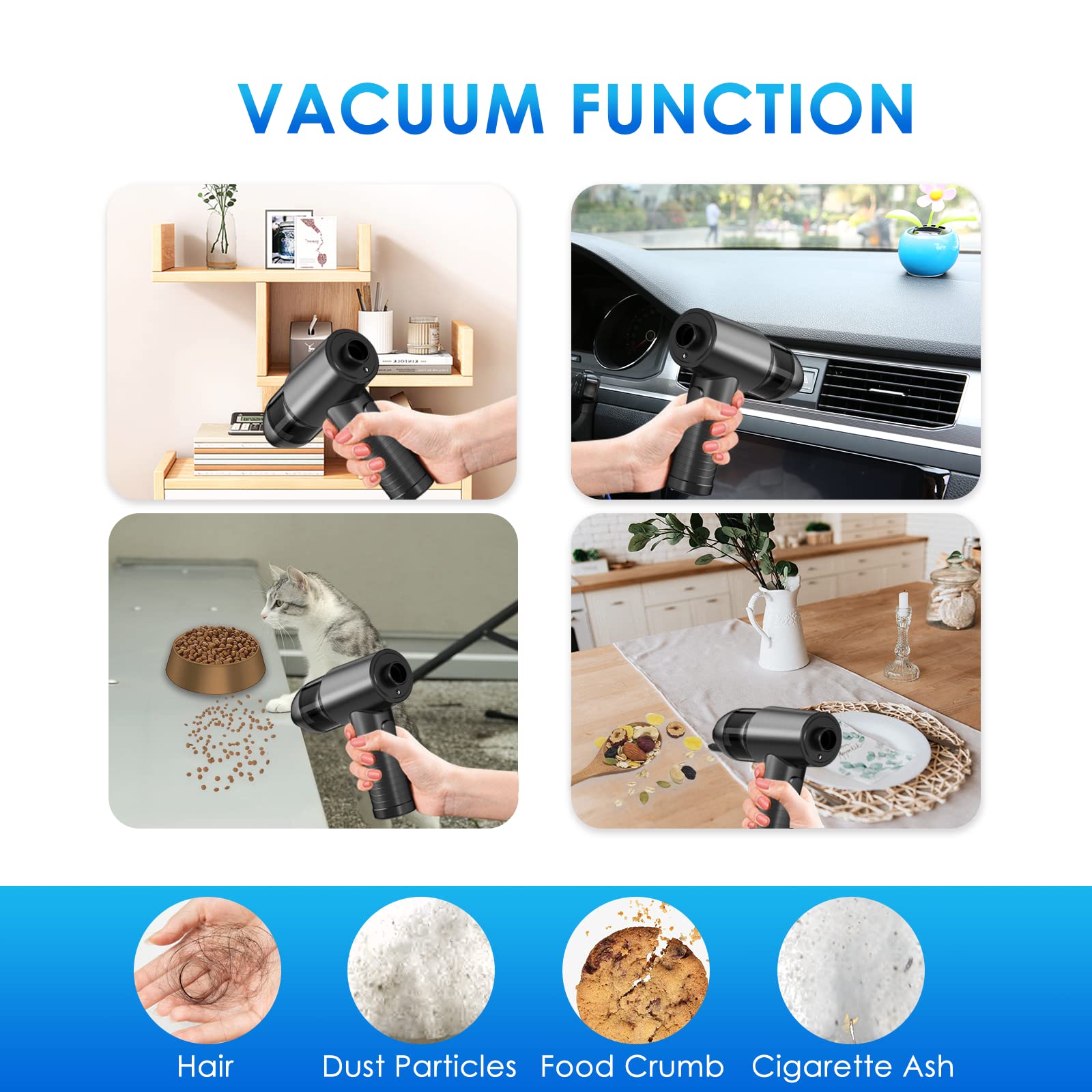 Compressed Air Duster,3-Gear/ 90000RPM Electric Air Blower, 2-in-1 Air Duster & Vacuum,Dust Blower with LED Light