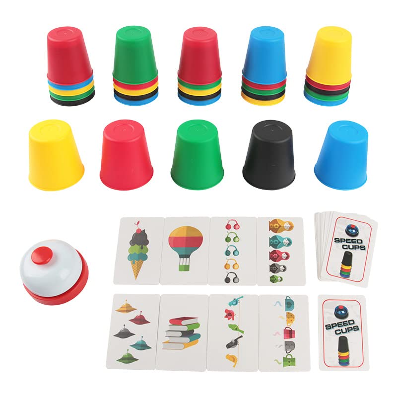 LANDOR Quick Cups, Quick Cups Games for Kids,Classic Stacking Cup Game for Kids Flying Stack Cup Parent-Child Interactive Game with 24 Picture Cards, 30 Cups