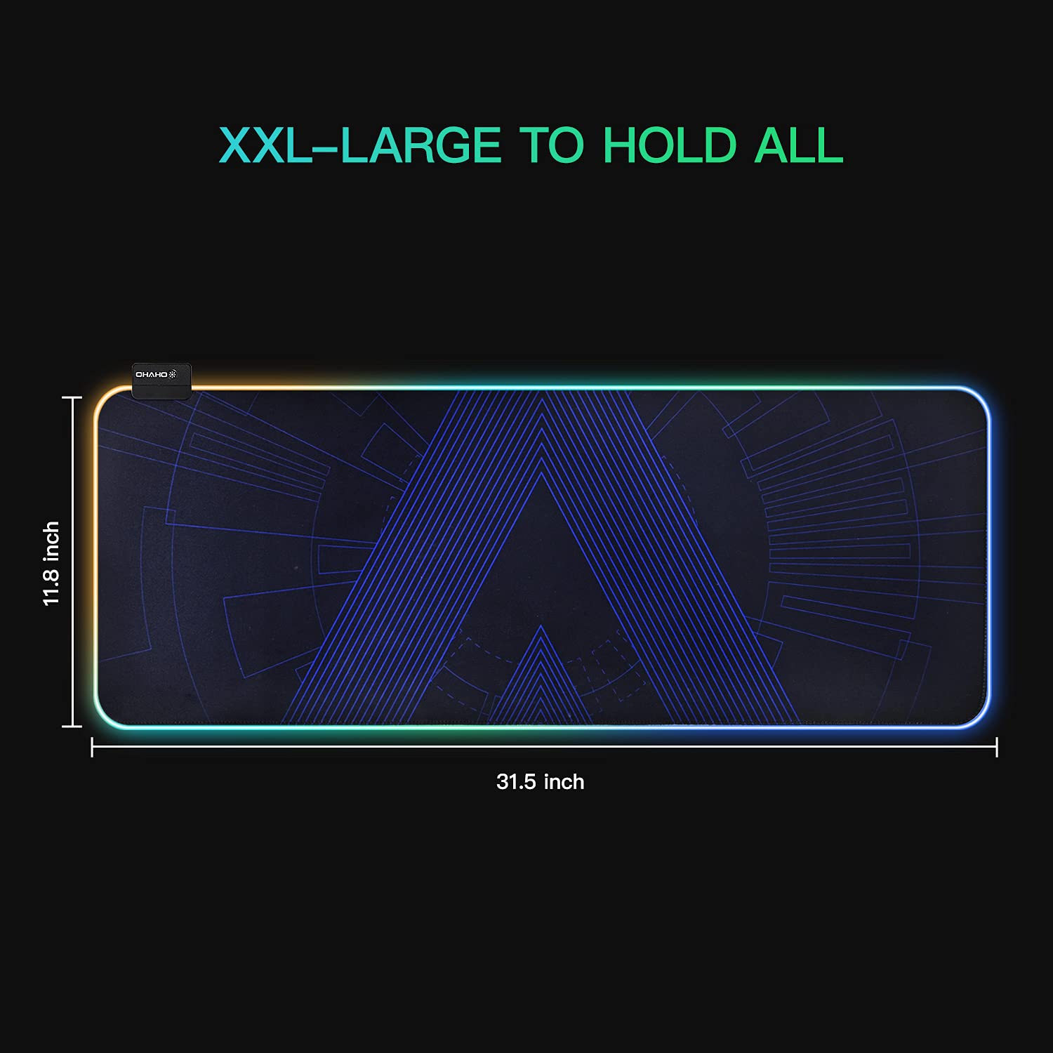 OHAHO RGB Gaming Mouse Pad Large, Over Sized Glowing LED Extended Mouse pad, Non-Slip Rubber Base Computer Keyboard Mouse Mat (Blue 31.5" x 11.8")