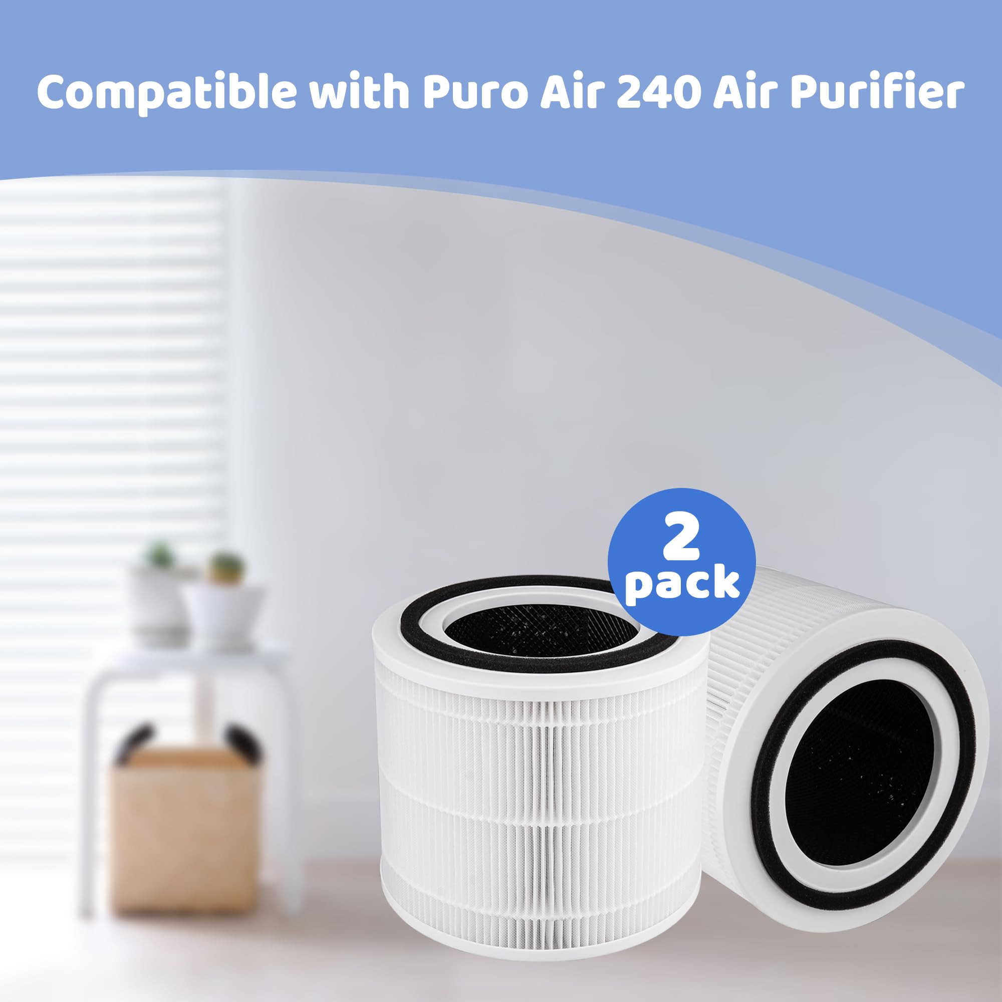 Breshair True HEPA Replacement Filter 14 Compatible with Puro 240 Air Purifier, 3-in-1 Filtration System 240 HP-14 Filter with Activated Carbon Filter, 2-Pack