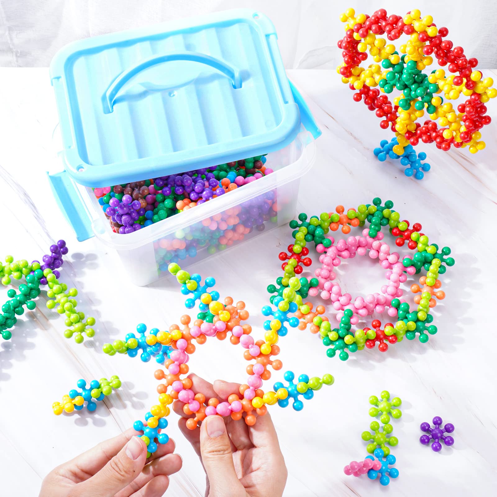 NiToy Snowflake Interlocking Building Block Educational Toy 300PCS for Kids Ages 3+, Multi-Color Solid Plastic Early Learning Creativity STEM Toy with Carrying Case Safe Material
