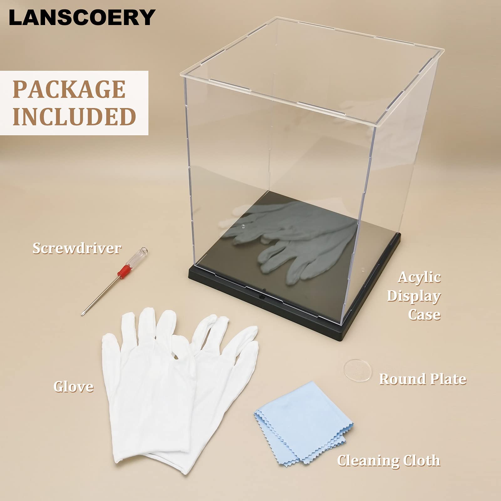 LANSCOERY Clear Acrylic Display Case Assemble Countertop Box Cube Organizer Stand Dustproof Protection Showcase for Action Figures Toys Collectibles (8.5x8.3x10.2Inch, 21.5x21x26 cm)