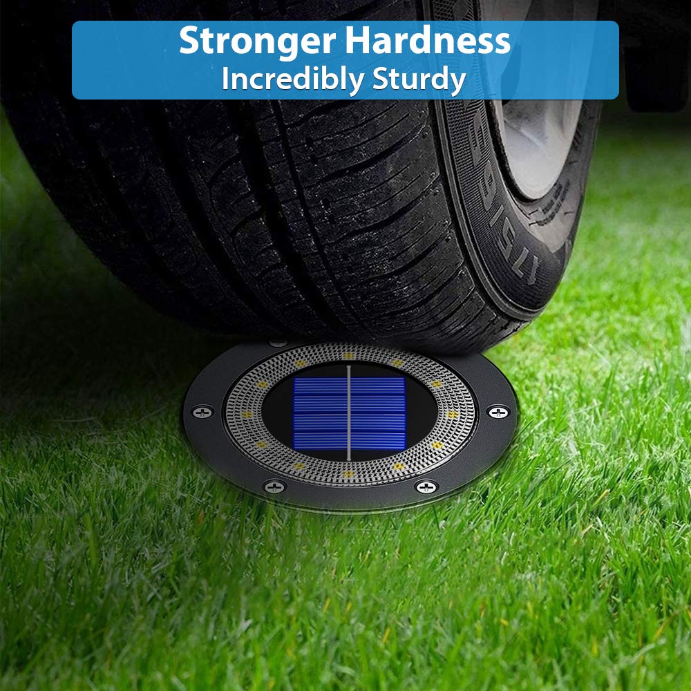 Biling Solar Ground Lights Outdoor Grid Design Shell, Solar Powered Frosted Black Outdoor Waterproof, 8 LED Solar Disk Lights for Pathway Garden Yard Landscape Patio Lawn - Warm White (4 Pack)