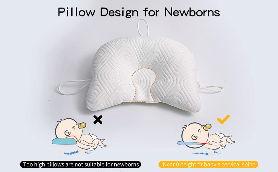 Reidio Newborn Pillow Adjustable Baby Head Pillow Soft and Breathable Baby Pillows for Sleeping Ergonomic Design Washable (3#White)