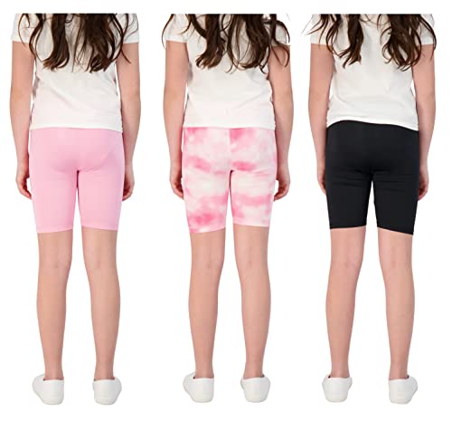 Hind 3-Pack Girls Athletic Shorts, Bike Shorts, Workout Clothes for Girls (Tie Dye-Light Pink-Black, 7-8)