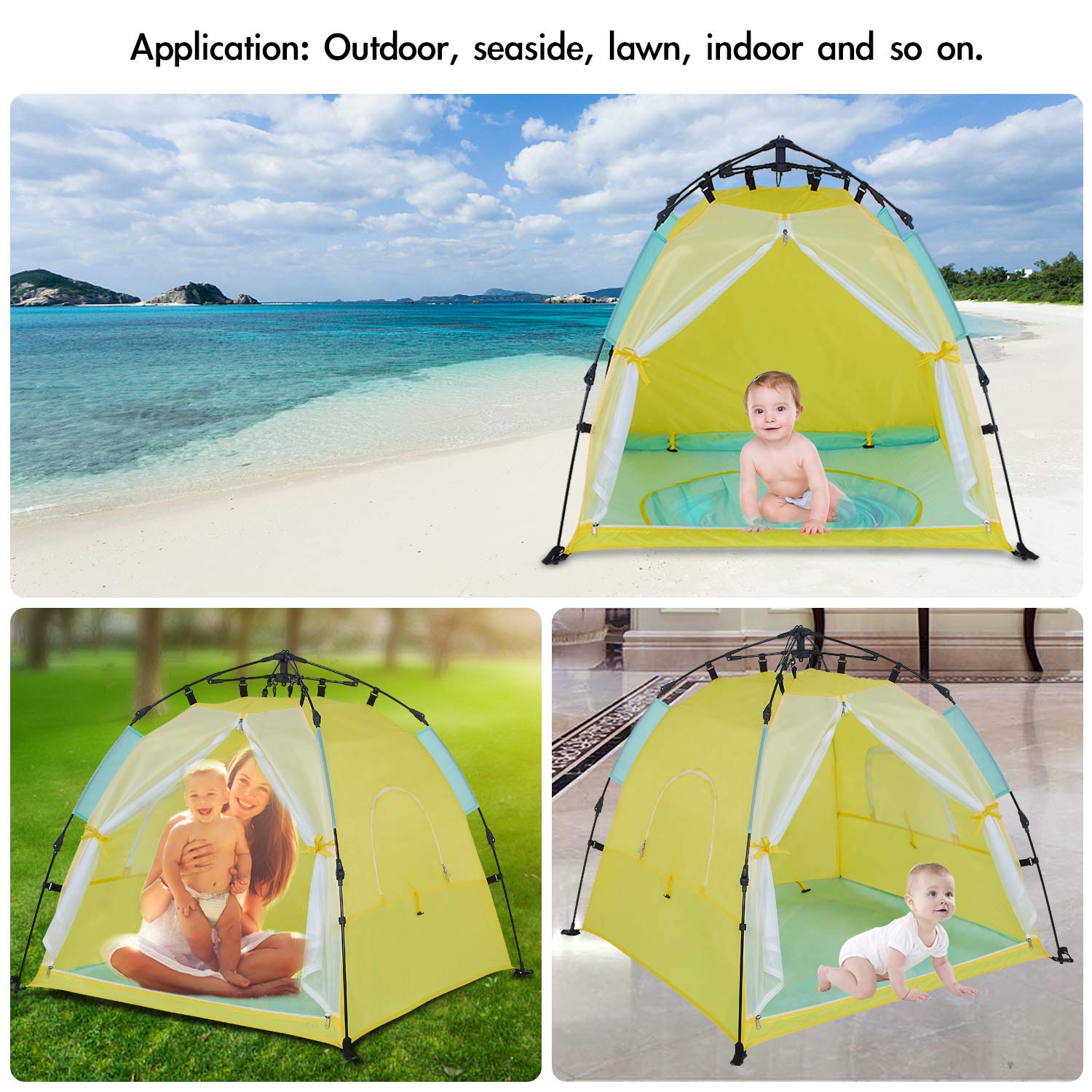Bend River Automatic Instant Baby Tent with Pool, UPF 50+ Beach Sun Shelter, Portable Mosquito Net for Infant