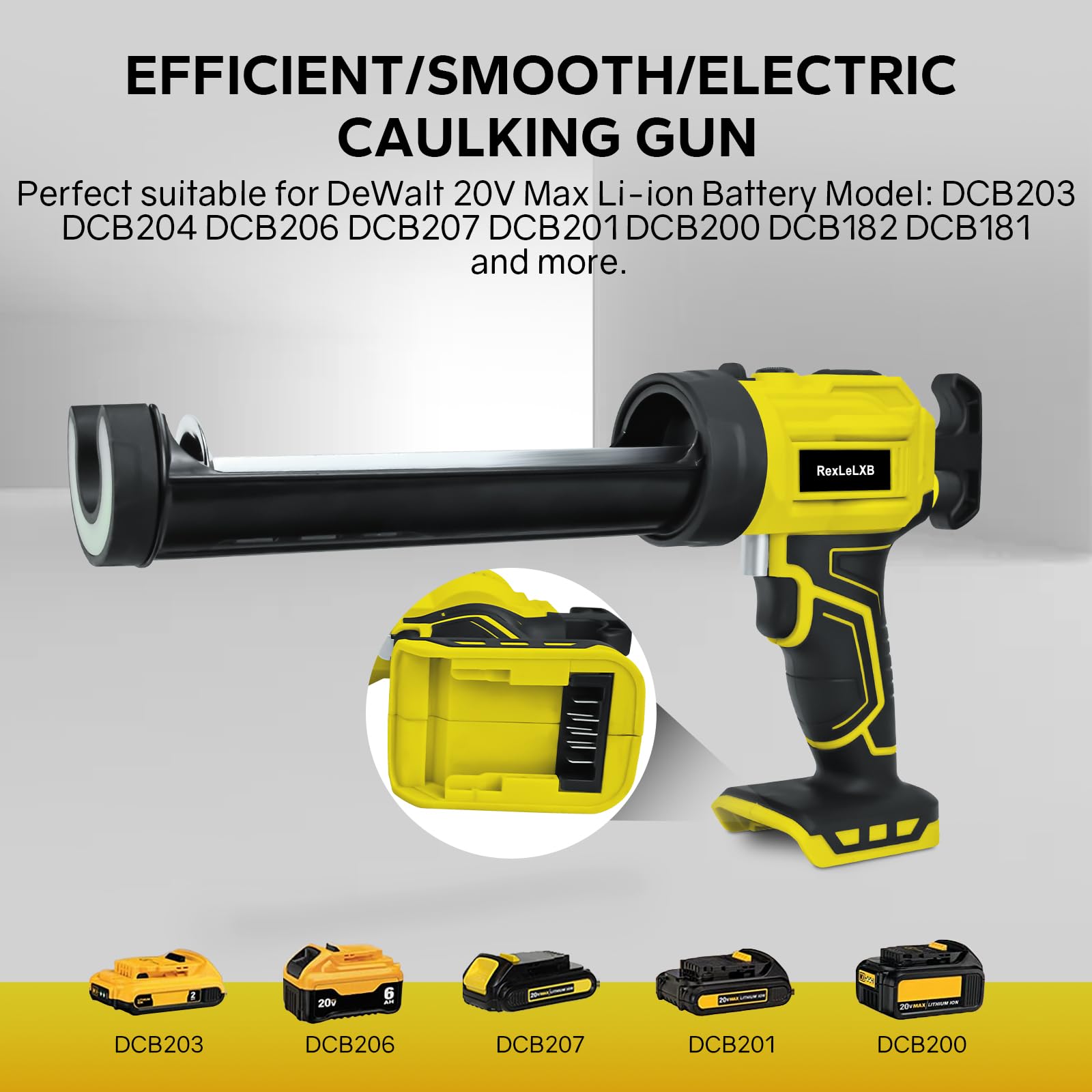 Cordless Caulking Gun for DeWALT 20V Battery, Electric Caulk Adhesive Gun with 450lm LED Light, 4 Adjustable Speeds, Drip-free Caulk Gun, 10oz/300ml Caulking Tool for Filling, Sealing(No Battery)