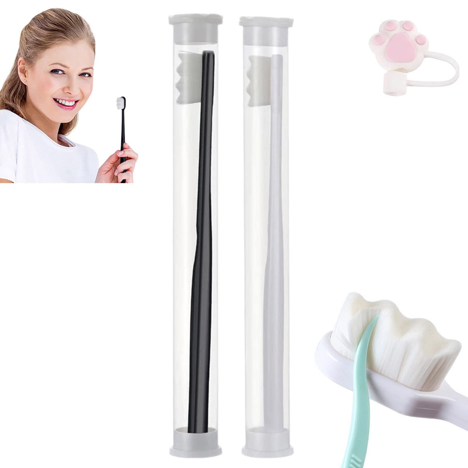 BREVI Nordic-Inspired Premium Nano Toothbrush, Extra Soft Toothbrush with 20000 Soft Bristles, Ultra-fine Soft Toothbrush for Sensitive Gums and Teeth (2PCSpink+Green-Wave)