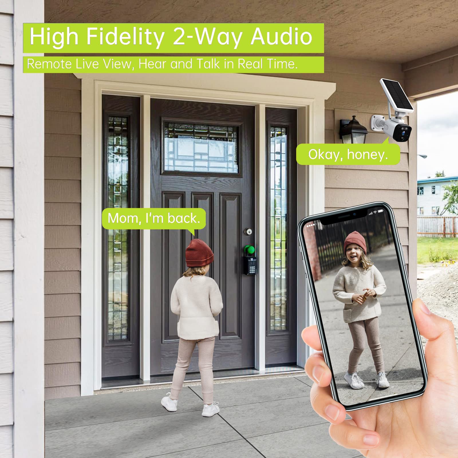 CAMBLINK 2.5K Metal Housing, Solar Wireless Security Camera System Home Outdoor Indoor, 2PCS, Wireless Base Station, Night Vision, Motion Detection, 2-Way Audio, APP Remote, IP65 Waterproof
